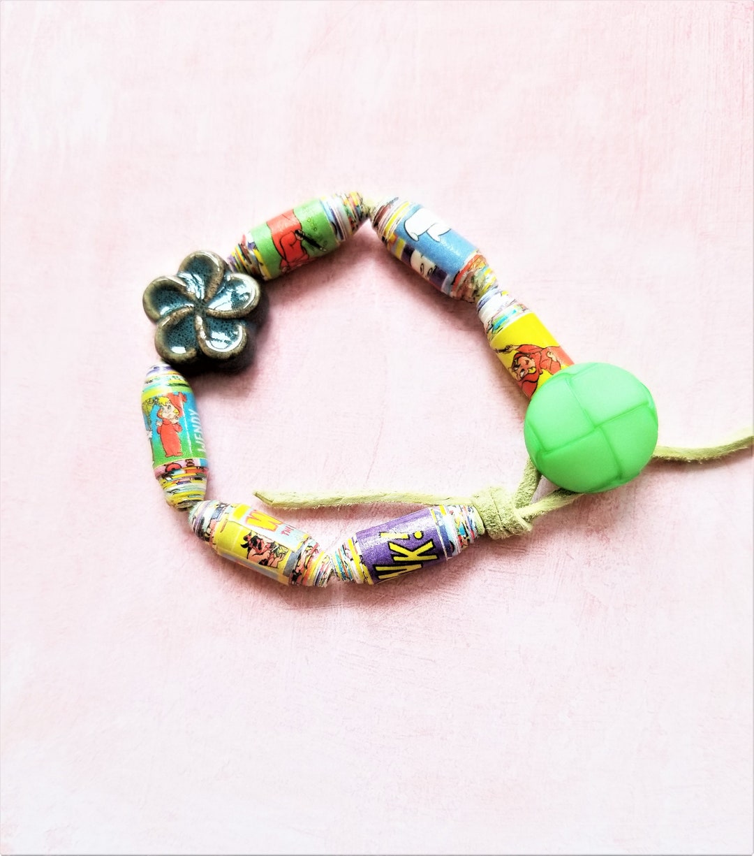 Comic Book Paper Bead Bracelet - Colorful Paper Bead Jewelry for Girls ...