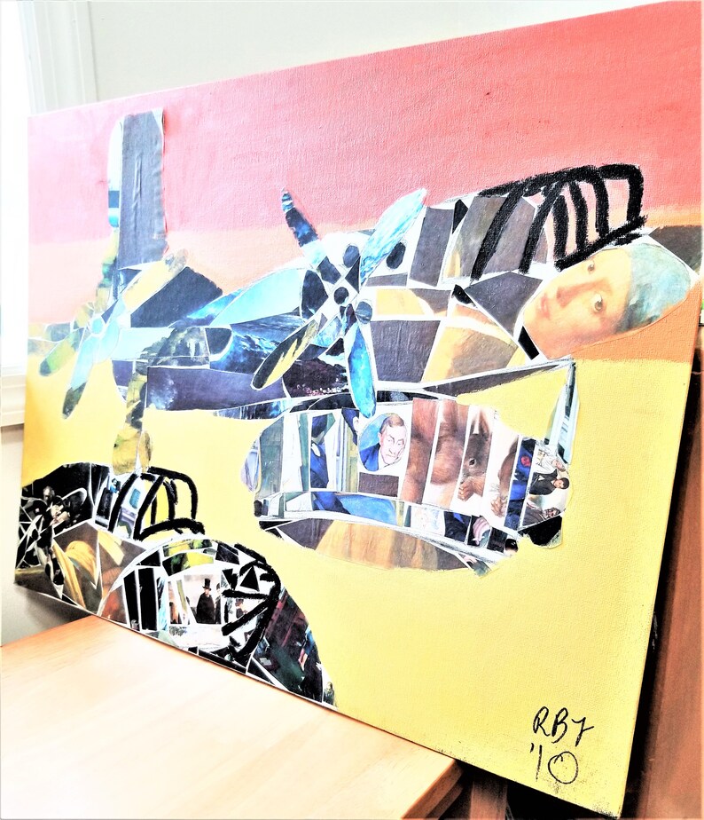 Airplane Collage Art – Magazine Clippings, Original Painting - Etsy