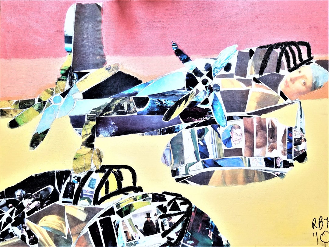 Airplane Collage Wall Art - Magazine Collage Original Painting on 18 X ...