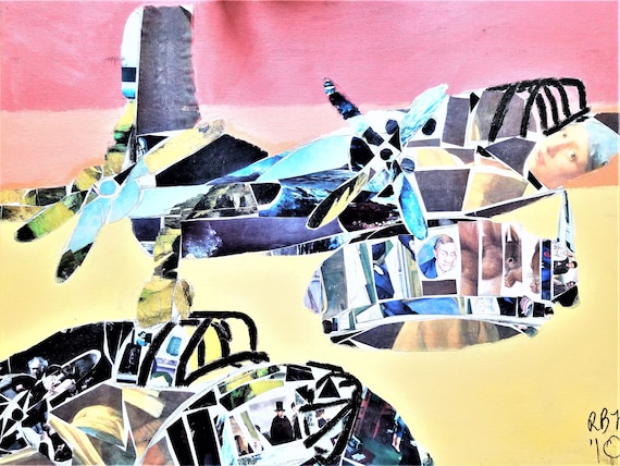 Airplane Collage Wall Art Magazine Collage Original Painting | Etsy