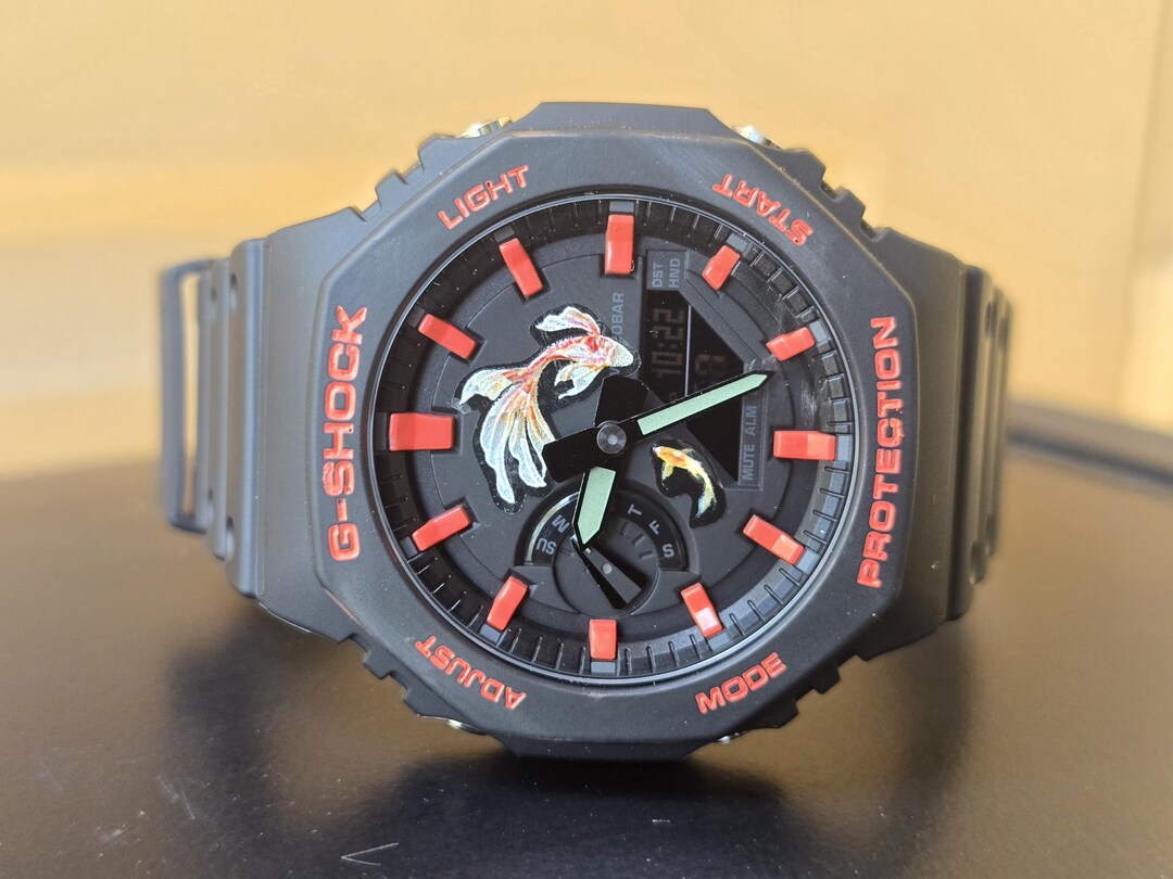 Custom Casio Gshock Koi Fidh Mod GMAS2100 Black, & Orange - High ...