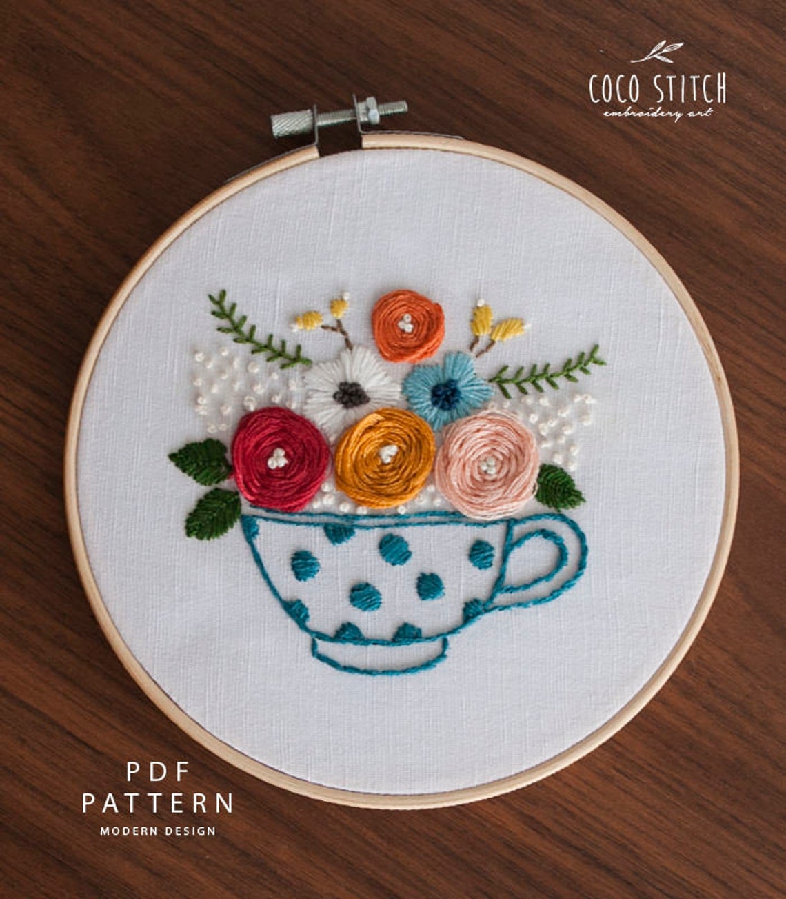 Tea Cup 6" Hand Embroidery PDF Pattern - Etsy