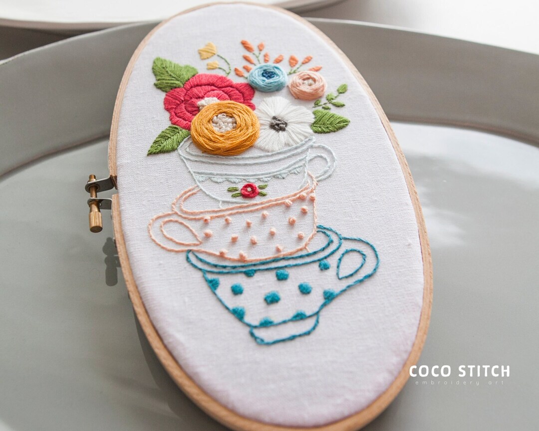 Hand Embroidery PDF Pattern-teacup Ensemble - Etsy Canada