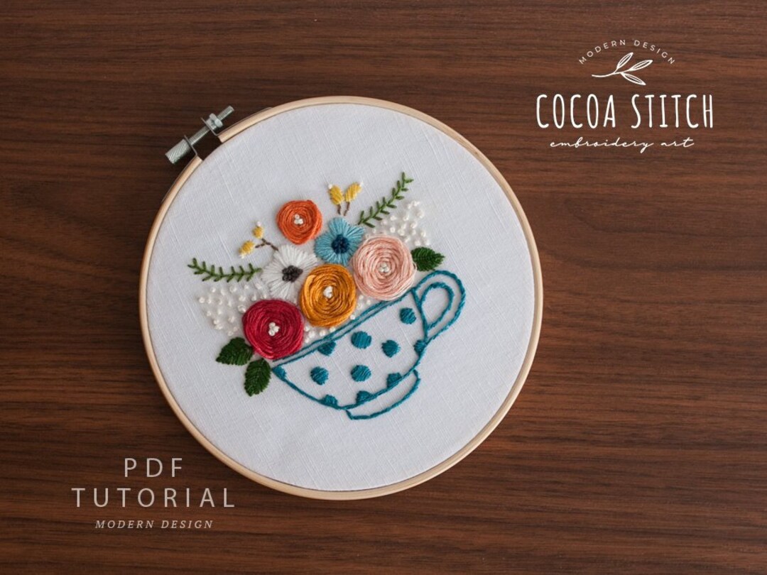 Tea Cup 6" Hand Embroidery PDF Pattern - Etsy