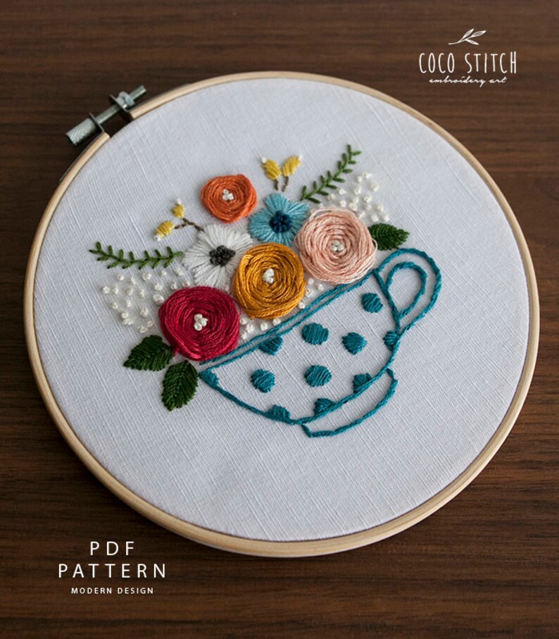 Tea Cup 6 Hand Embroidery PDF Pattern - Etsy