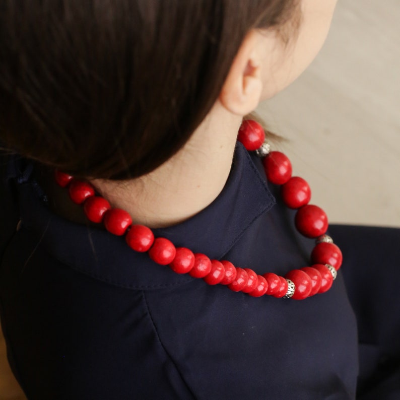 Simple Necklace Red Bead Wooden Necklace for Women - Etsy