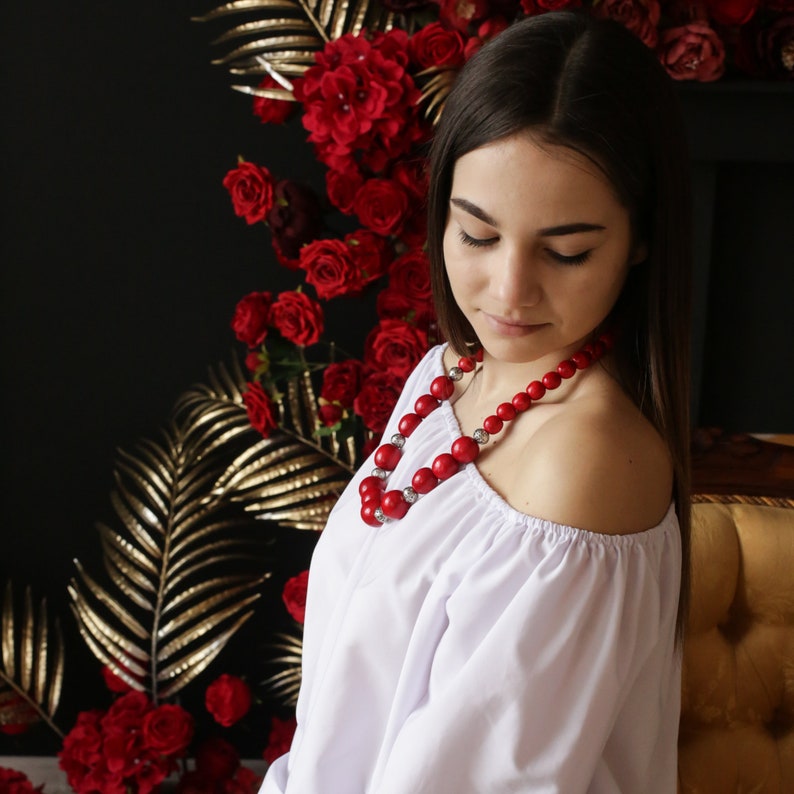 Simple Necklace Red Bead Wooden Necklace for Women - Etsy