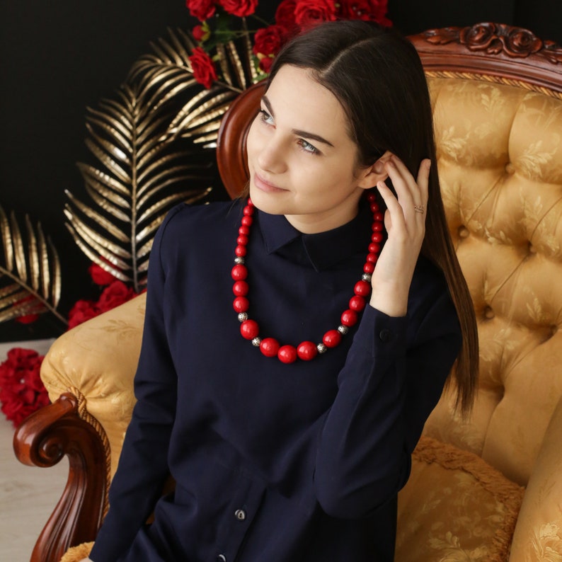 Simple Necklace Red Bead Wooden Necklace for Women - Etsy