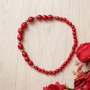 Simple Necklace Red Bead Wooden Necklace for Women - Etsy