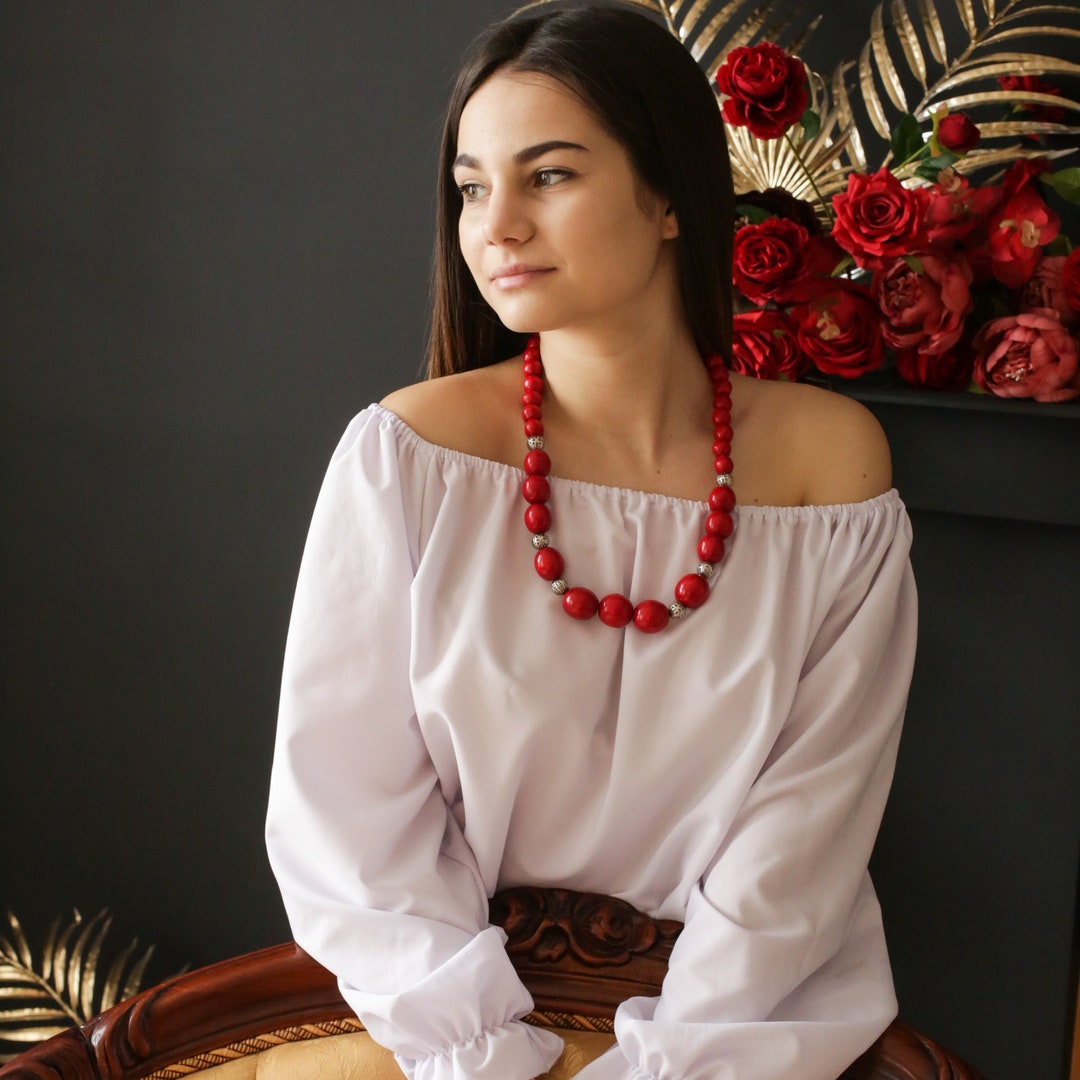 Simple Necklace Red Bead Wooden Necklace for Women - Etsy
