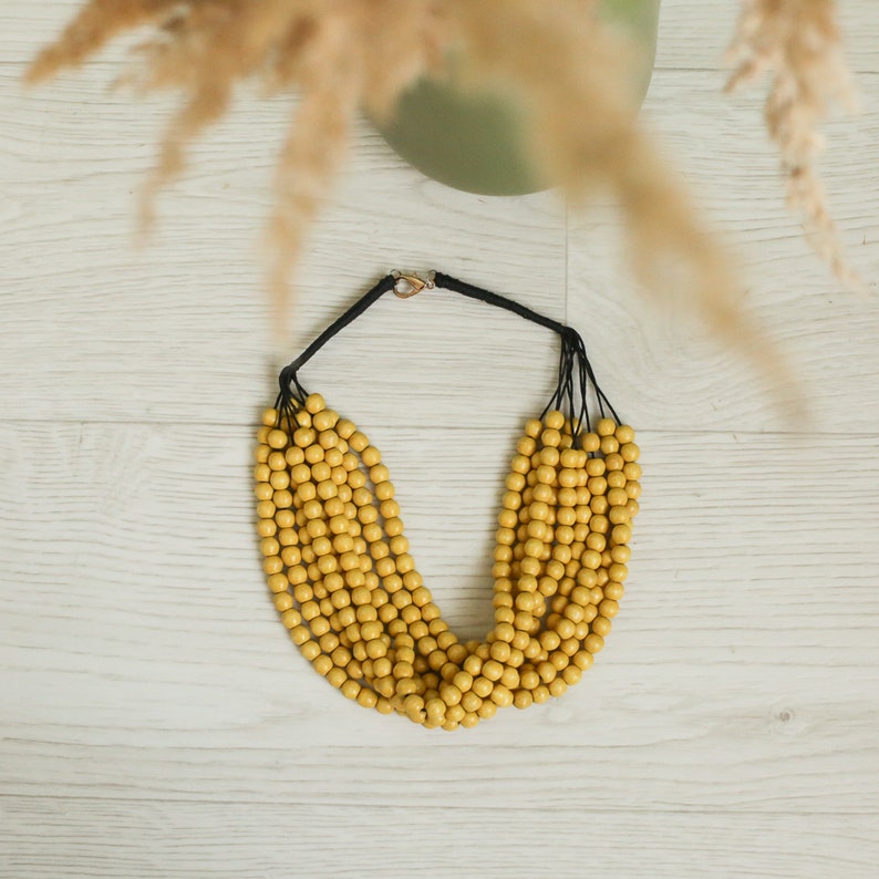 Yellow Wooden Beaded Layered Necklace. - Etsy
