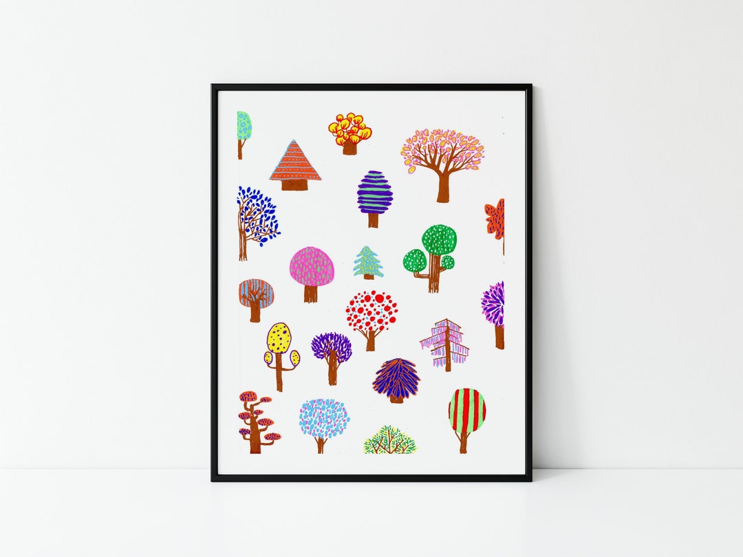 Modern Colourful Multicolour Trees Art Print, Tree Painting, Modern ...