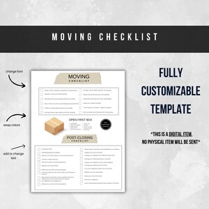 Moving and Post Closing Checklist Template - Real Estate - Etsy
