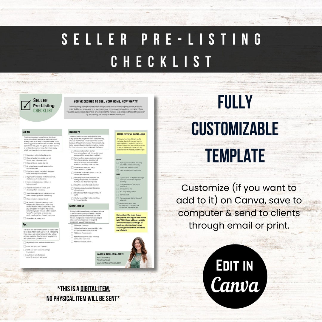 Seller Pre-listing Checklist Template - Real Estate - Etsy