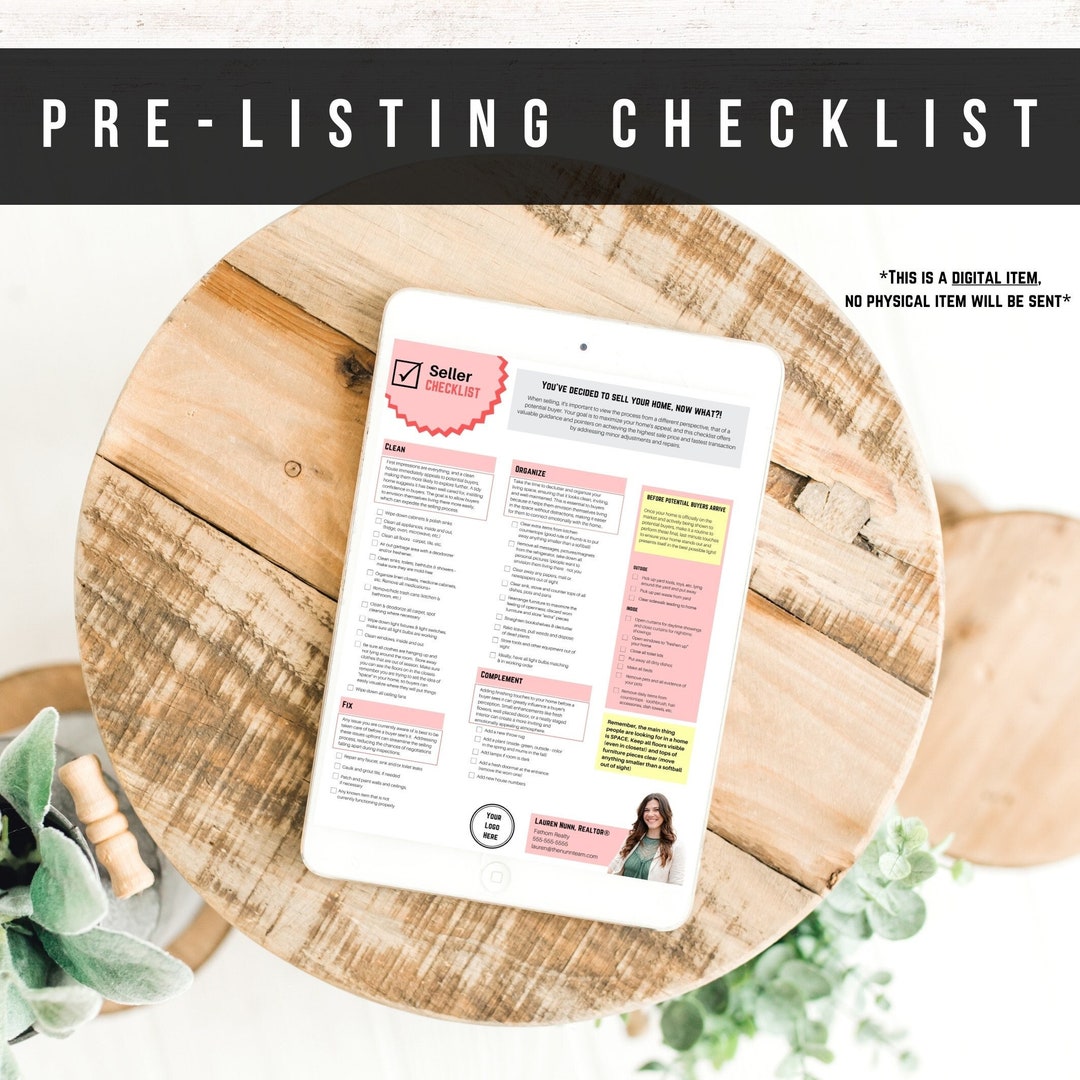 Seller Checklist Template - Real Estate, Pre-listing Editable Checklist ...