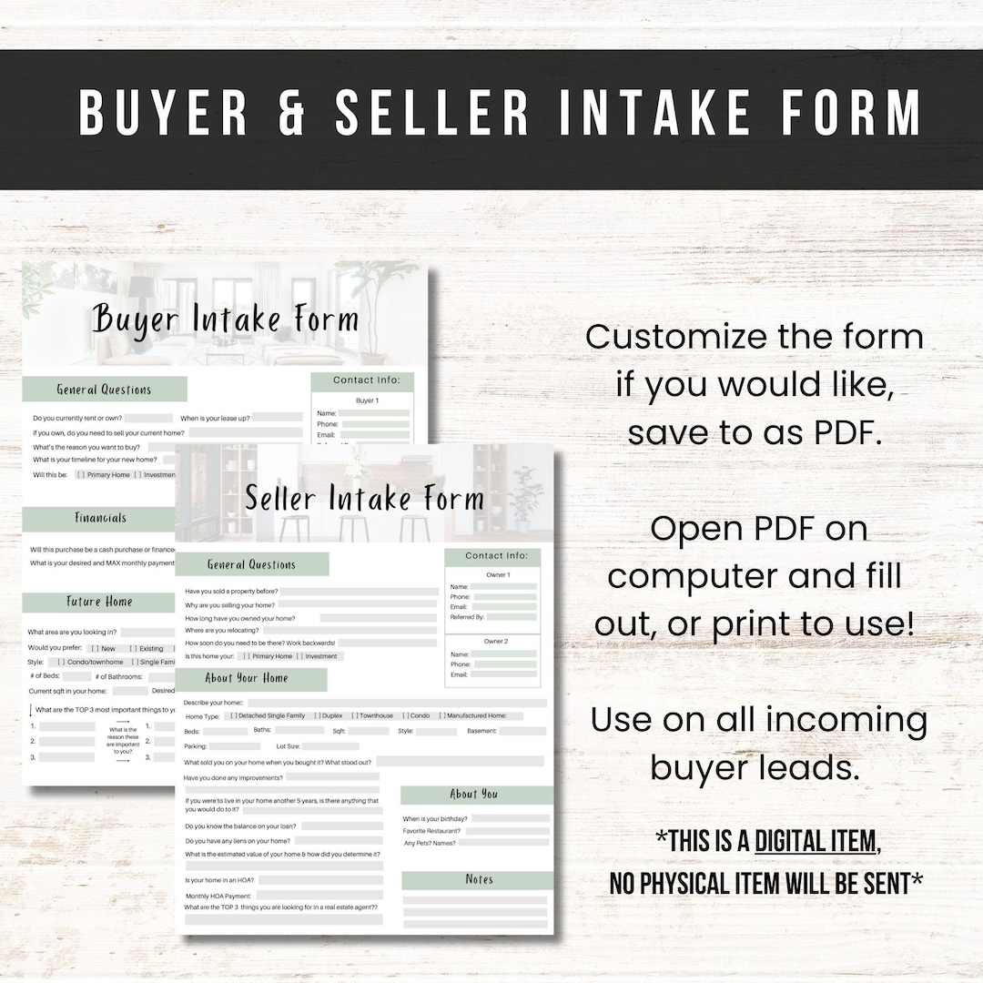 Real Estate Buyer & Seller Questionnaire – Agent Intake Form (canva ...