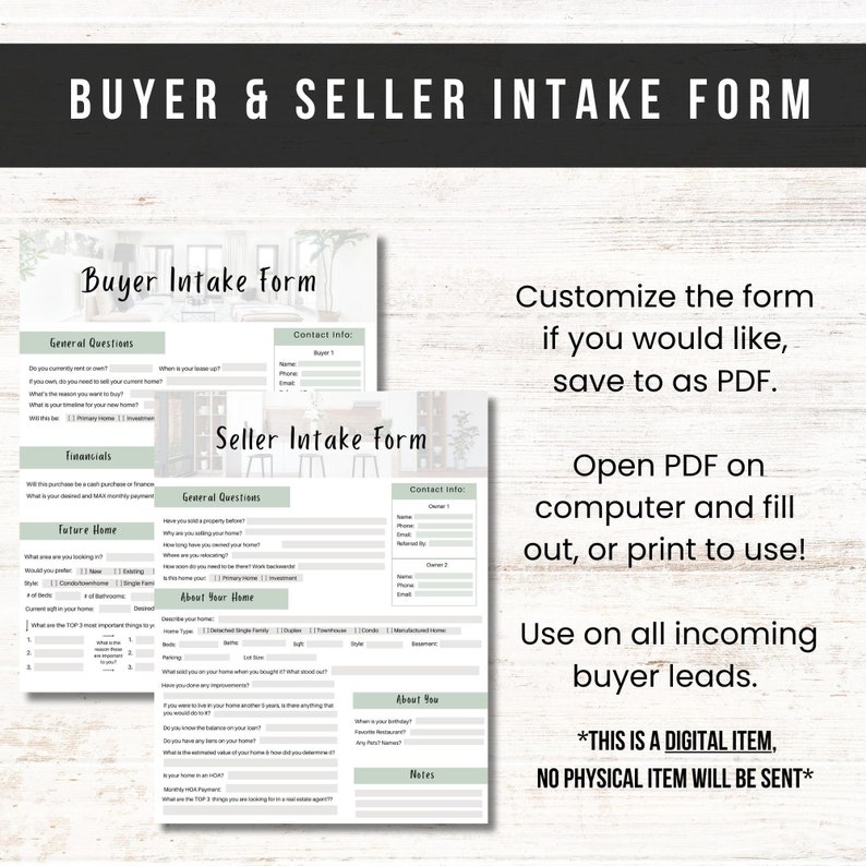 Real Estate Buyer & Seller Questionnaire – Agent Intake Form (canva ...