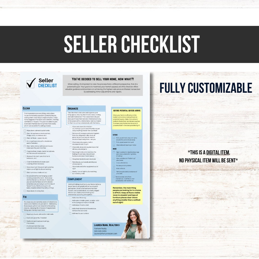 Seller Checklist TEMPLATE Real Estate Listing Prep - Etsy