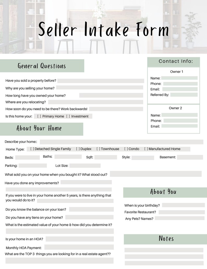 Real Estate Buyer & Seller Questionnaire – Agent Intake Form (canva ...