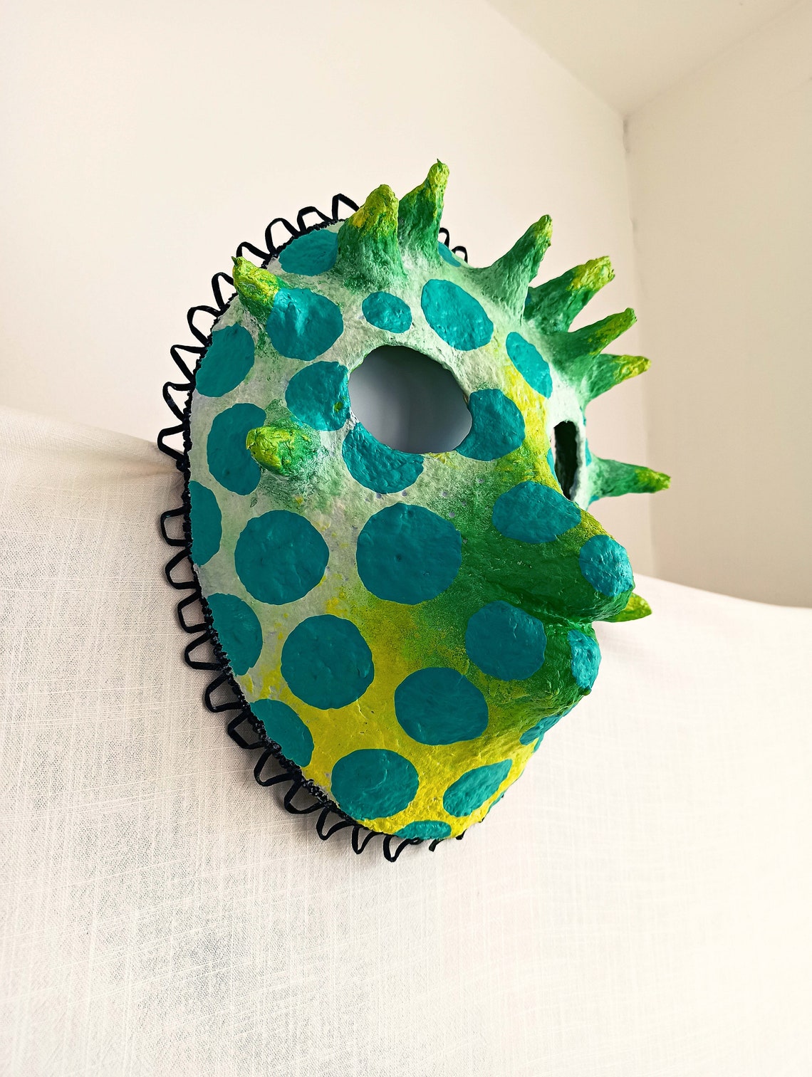 Abstract Green Hedgehog Mask Paper Mache Masquerade Mask - Etsy