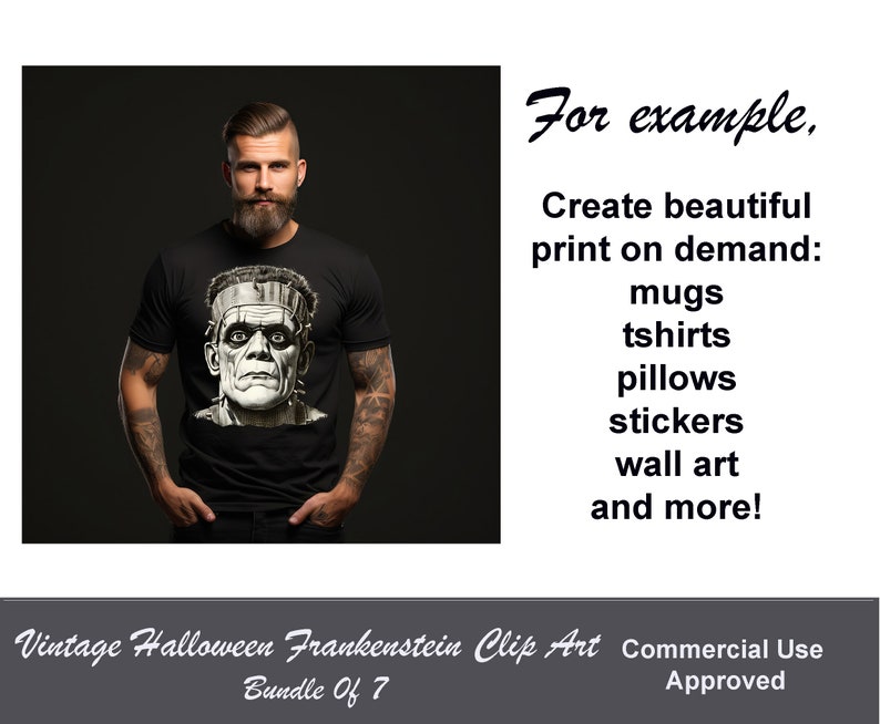 Vintage Halloween Frankenstein Clip Art Bundle of 7, Commercial Use OK ...