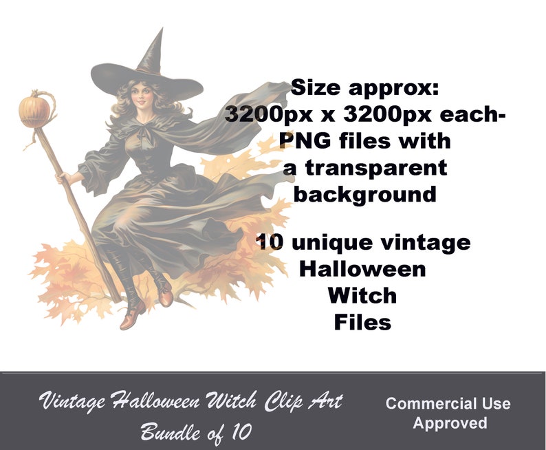 Vintage Halloween Witch Clip Art Bundle of 10, Commercial Use OK, Print ...