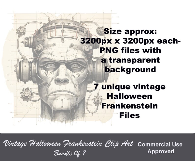 Vintage Halloween Frankenstein Clip Art Bundle of 7, Commercial Use OK ...