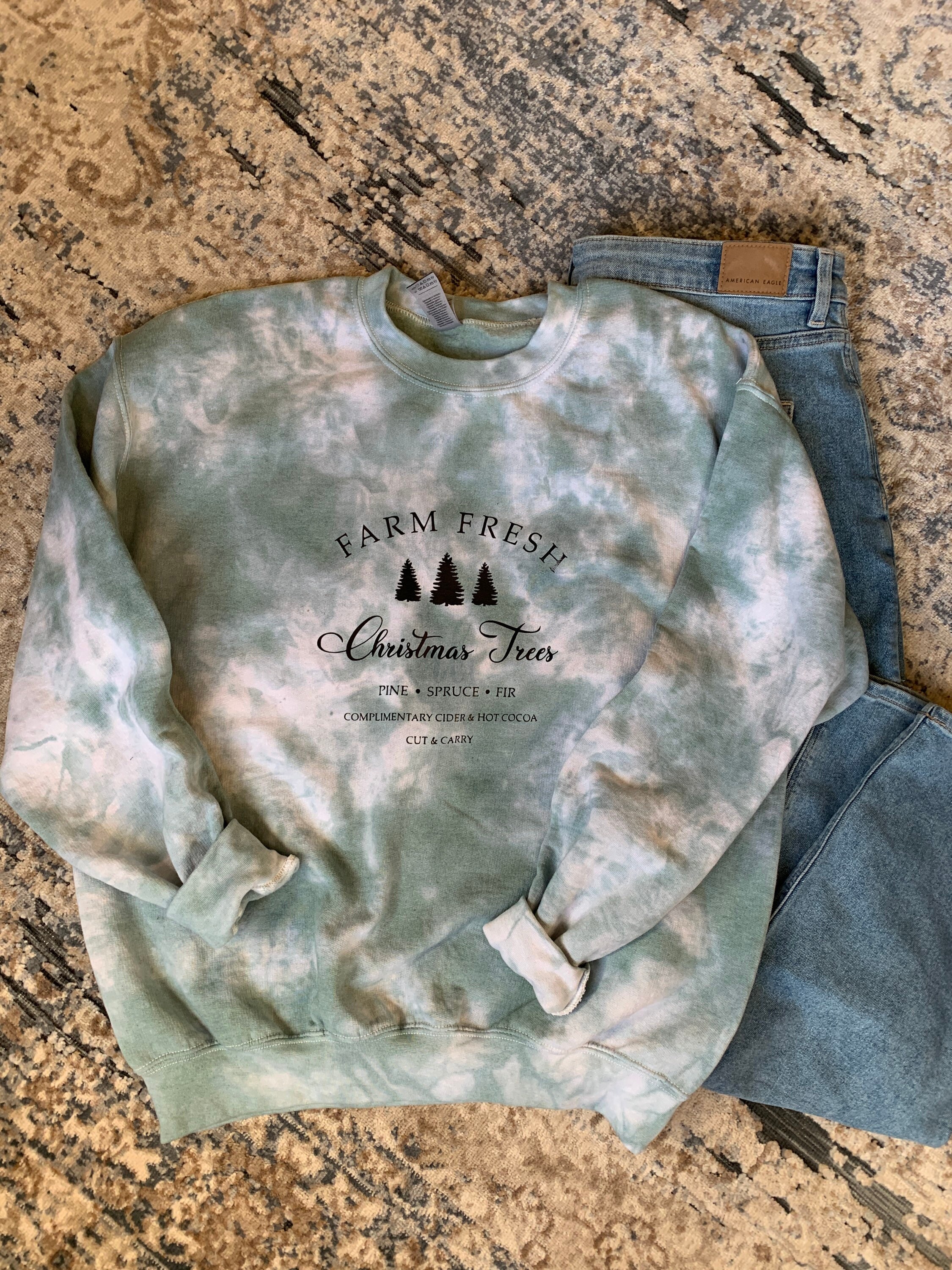 Tie Dye Farm Fresh Christmas Trees Festive Crewneck Sweatshirt | Etsy