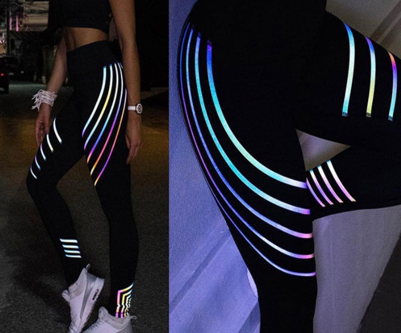 Womens Glow In The Dark Night Light Stripes Laser Fitness Etsy