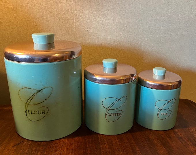 Vintage Ransburg Turquoise Canister Set Three Piece Copper Lid - Etsy