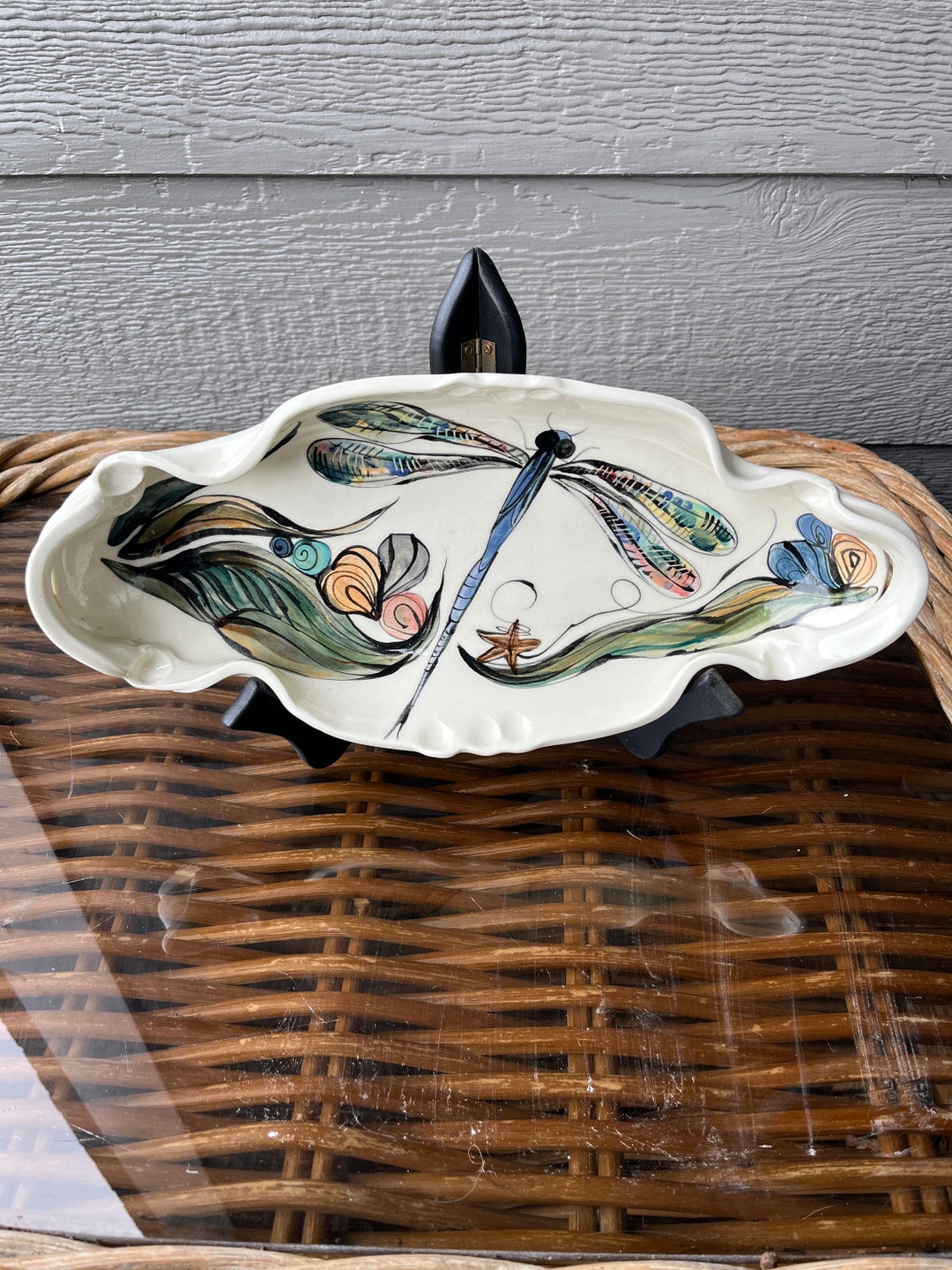 Salmamn Signed Oval Ceramic Dragonfly Dish Hand Painted - Etsy