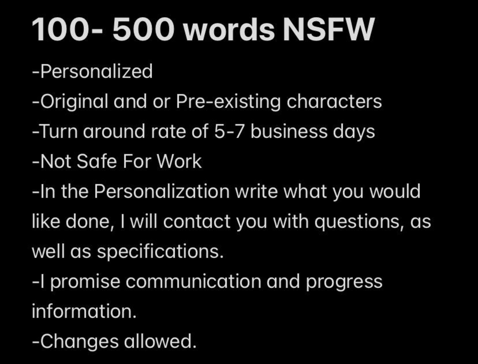 Writing Commission: 100 to 500 Words, Not Safe for Work - Etsy