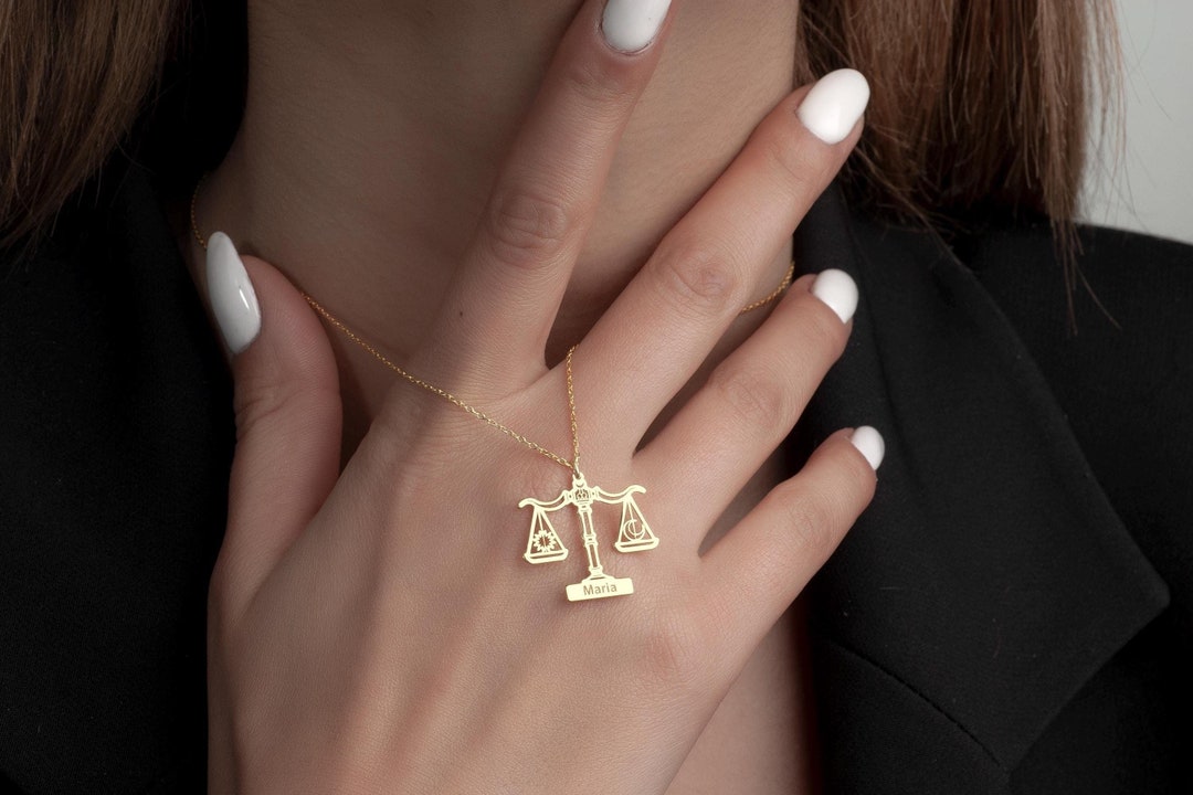 14K Real Solid Gold Scale of Justice Necklace, Lawyer Gift, Justice ...