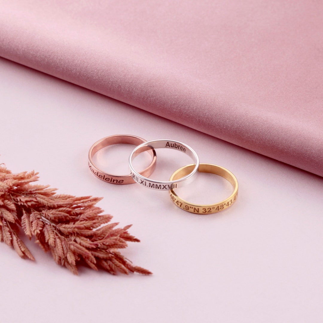 Love Couple Rings, Custom Ring, Engraved Ring, Personalized Ring, Stack ...