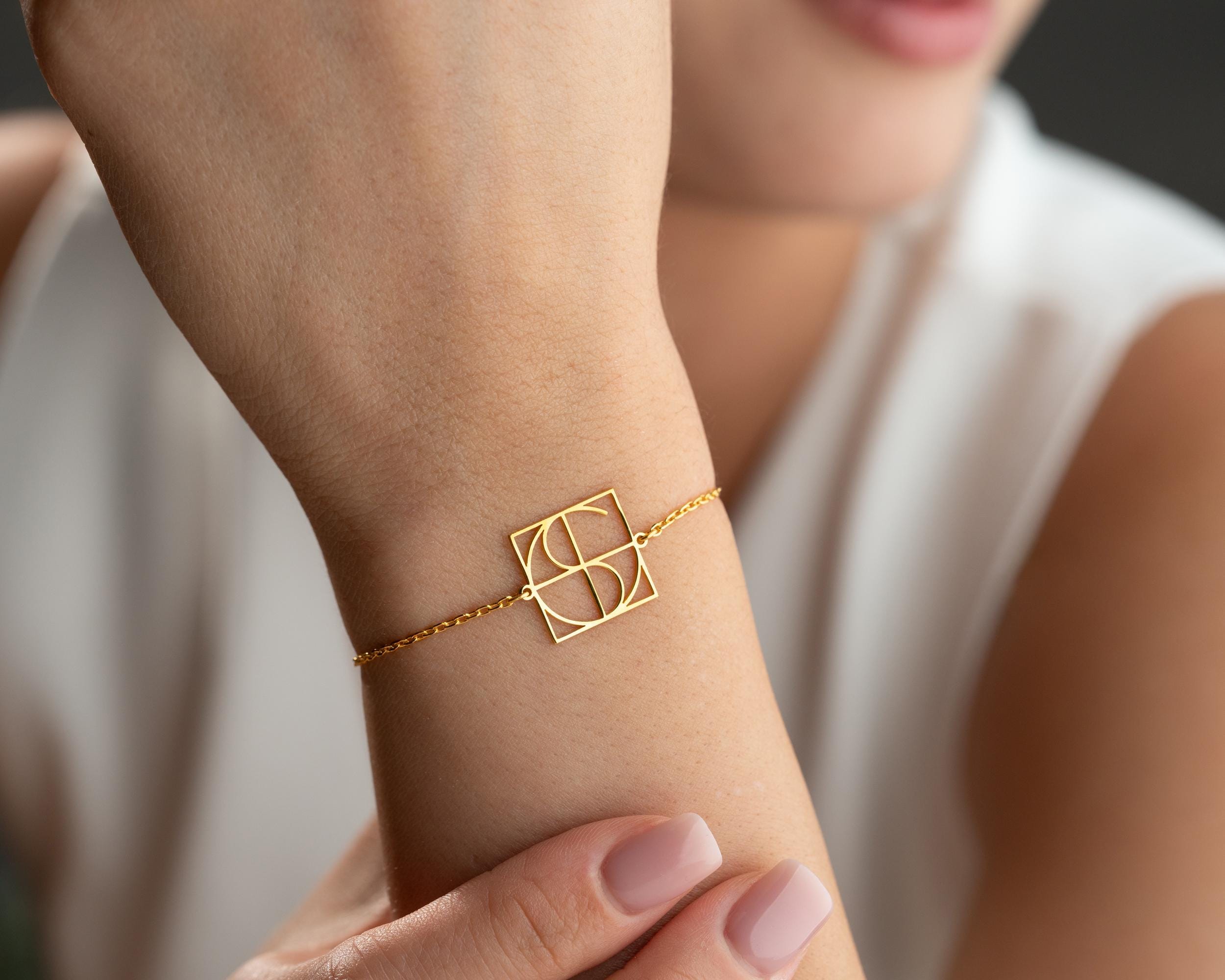 Personalized Monogram Bracelet, Custom Name Logo Jewelry, 925 Sterling ...