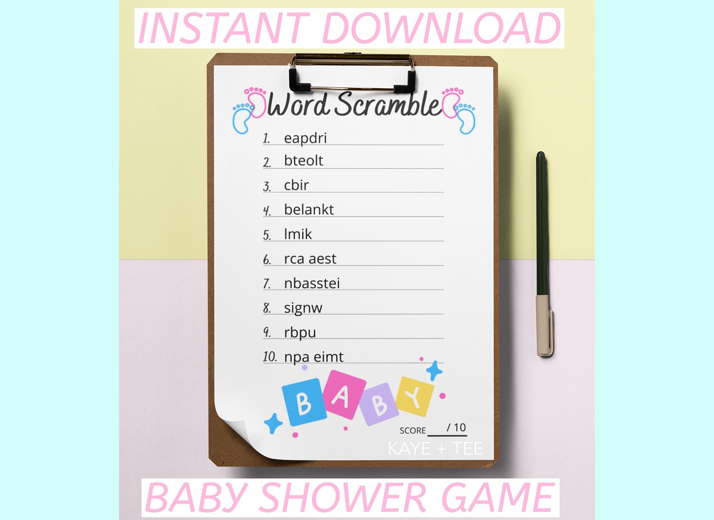 Baby Shower Game Word Scramble Instant Download Digital File - Etsy ...