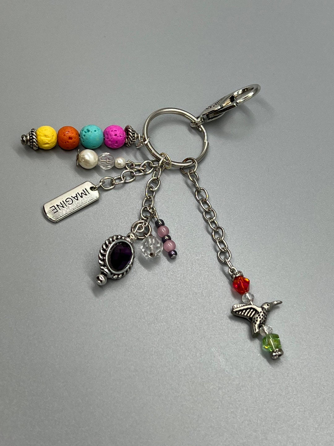 Hummingbird Keychain/zipper Pull With Lava Stones imagine - Etsy