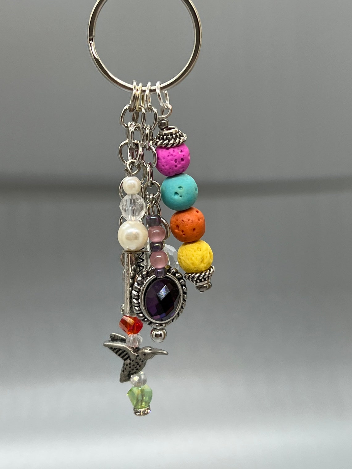 Hummingbird Keychain/zipper Pull With Lava Stones imagine - Etsy