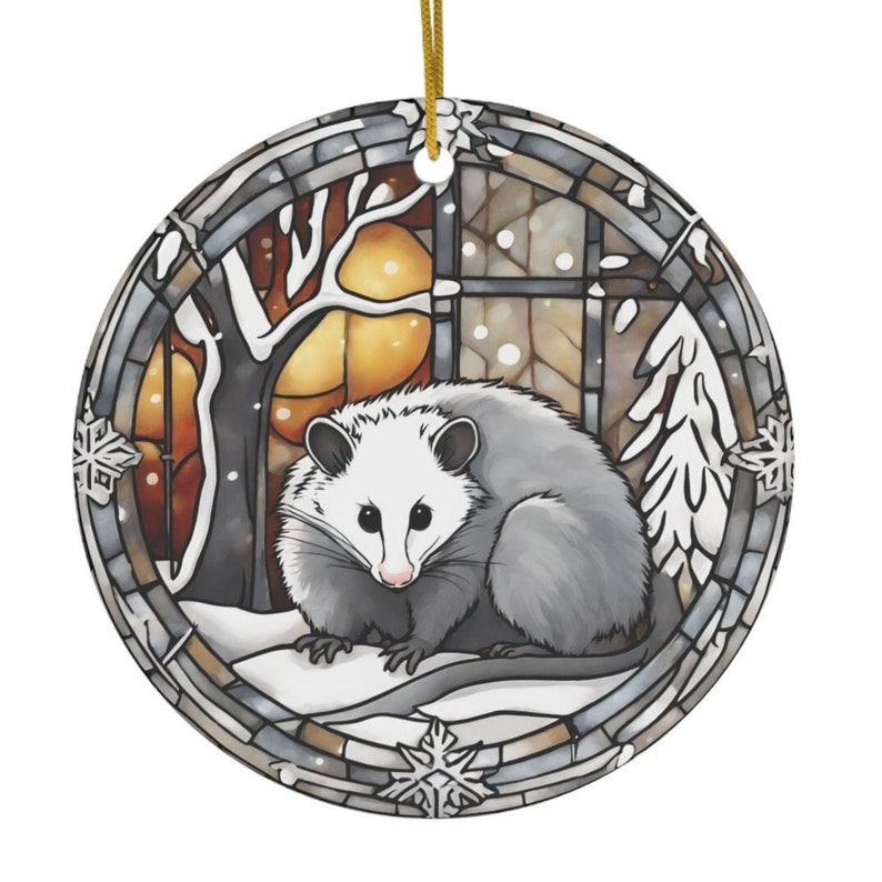 Opossum Faux Stained Glass Ceramic Ornament, Angry Possum Holiday Decor ...