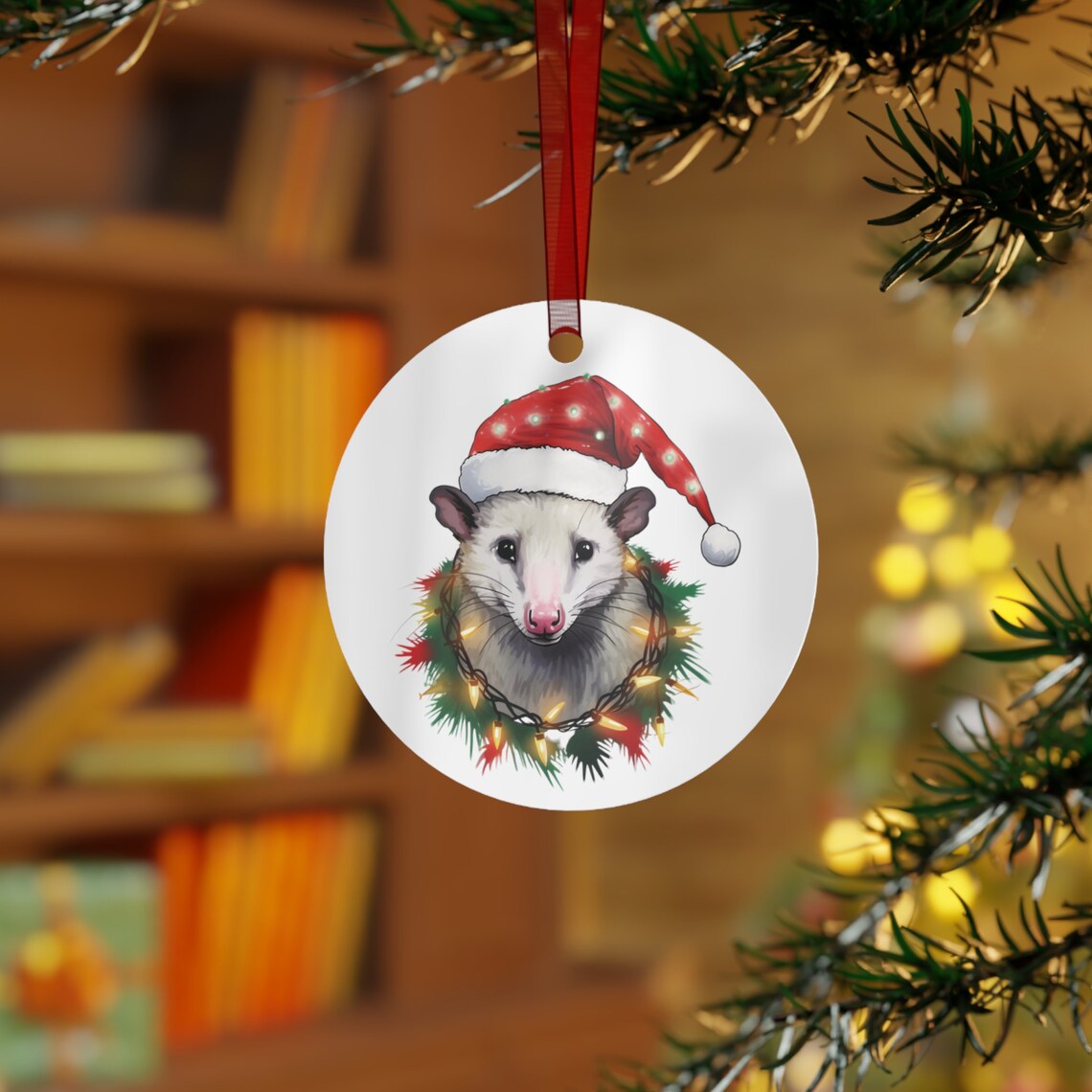 Christmas Possum Metal Ornament, Santa Opossum Xmas Ornament, Gift for ...