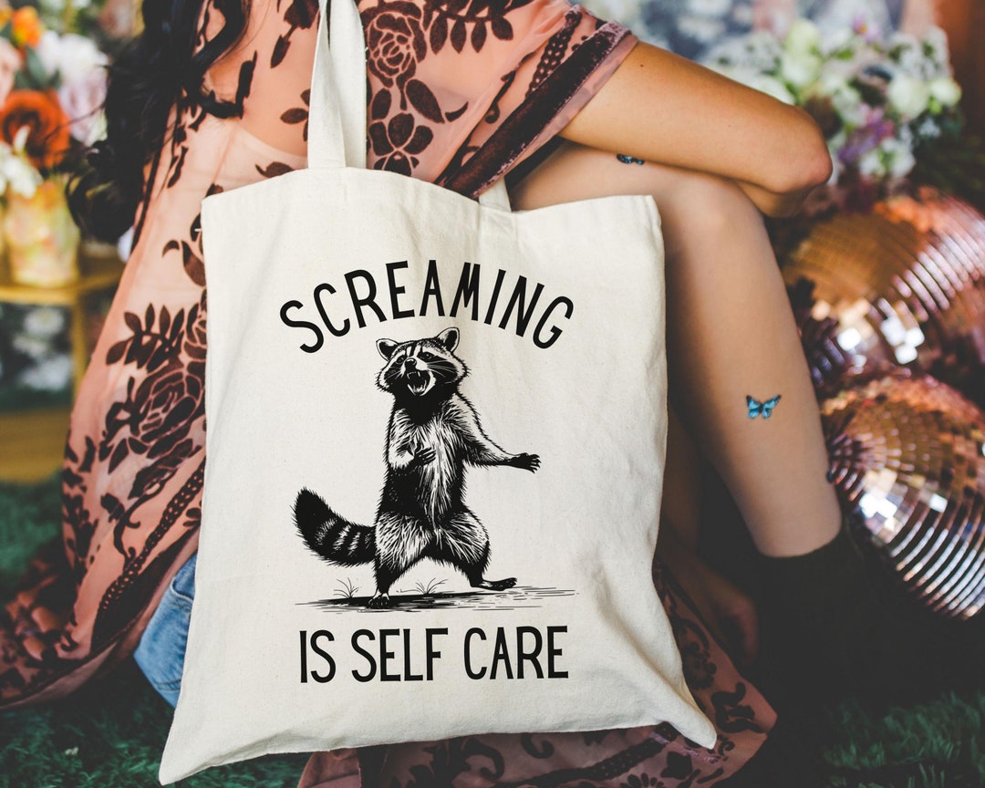 Raccoon Canvas Tote Bag, Screaming is Self Care, Trashcore Bag, Raccoon ...