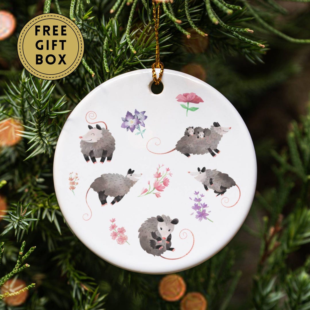 Possum Ornament, Cottagecore Opossum Ornament, Floral Possum Ornament ...