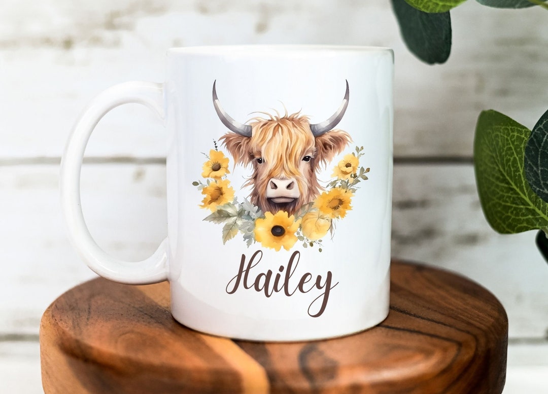Personalized Highland Cow Ceramic Mug 11oz, Cute Highland Cow Gift ...