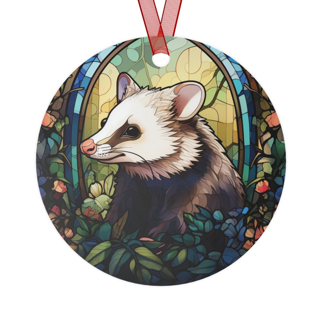 Possum Faux Stained Glass Metal Ornament, Opossum Christmas Ornament ...