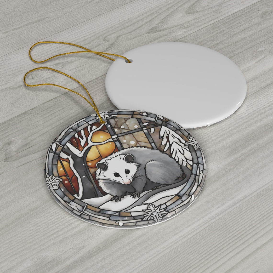 Opossum Faux Stained Glass Ceramic Ornament, Angry Possum Holiday Decor ...