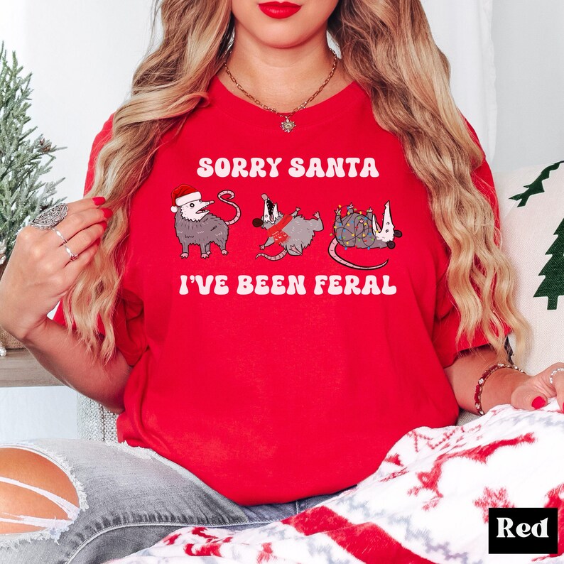 Comfort Colors® Sorry Santa I've Been Feral Shirt, Christmas Possum ...