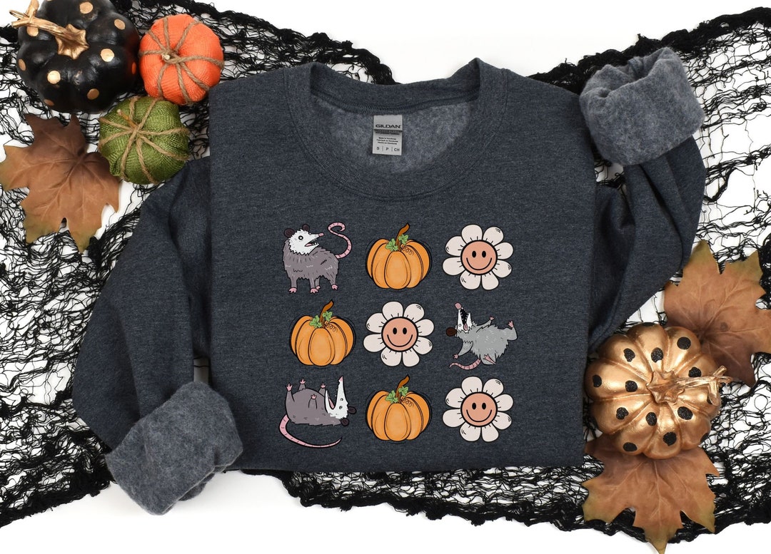 Groovy Possum Floral Pumpkin Crewneck Sweatshirt, Opossum Halloween ...