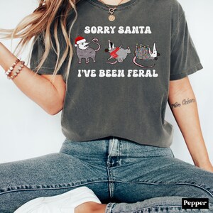 Comfort Colors® Sorry Santa I've Been Feral Shirt, Christmas Possum ...