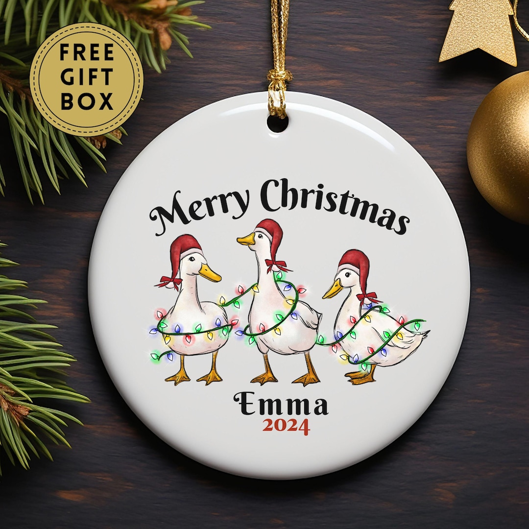 Custom Duck Christmas Ornament, Merry Christmas Duck Ornament, Duck ...