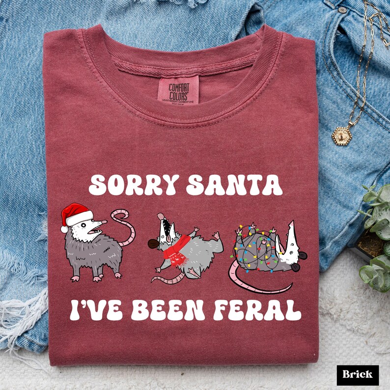 Comfort Colors® Sorry Santa I've Been Feral Shirt, Christmas Possum ...